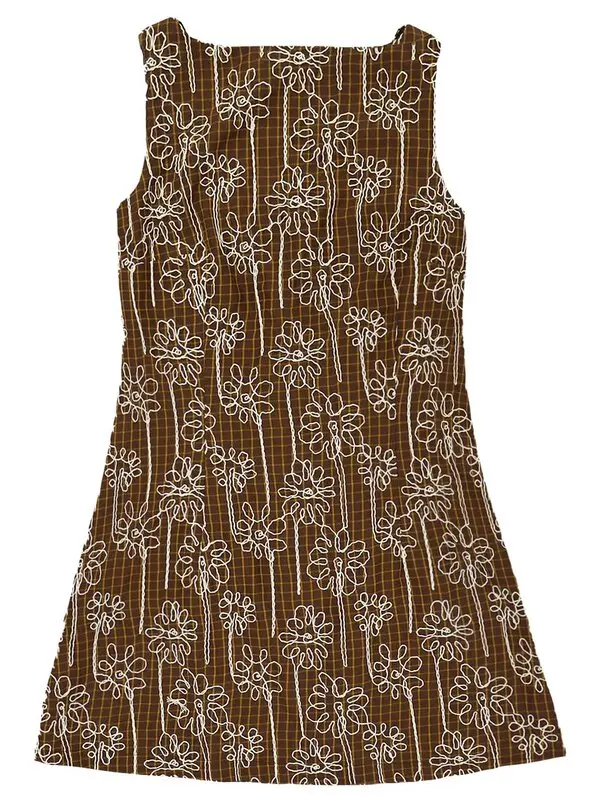 28NATELIER Embroidered Plaid Mini Dress - Brown/red