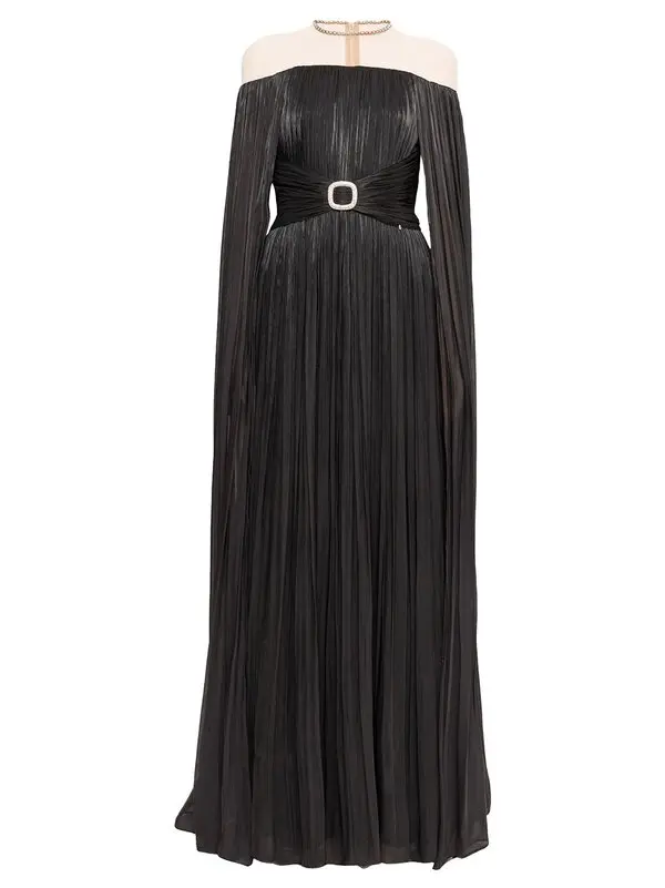 NISSA Cape-design Chiffon Maxi Dress - Black