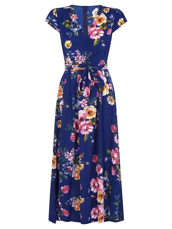 YUMI Mela Floral Wrap Midi Dress - Blue
