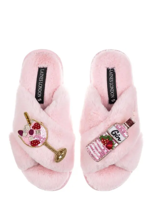 LAINES LONDON Classic Slippers With Brooches - Pink