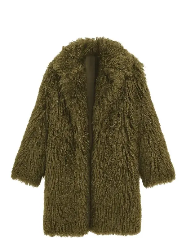 YUMI Faux Fur Overcoat - Green