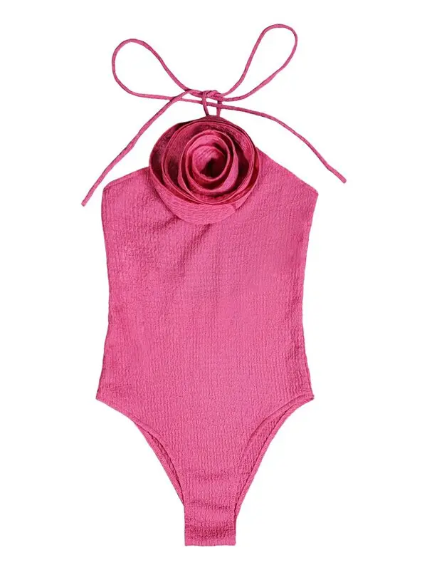 ATS THE LABEL Appliquéd Rose Bodysuit - Pink
