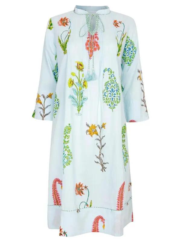 NOLOGO-CHIC Botanical Tassel Kurta In Cotton Persian - Blue
