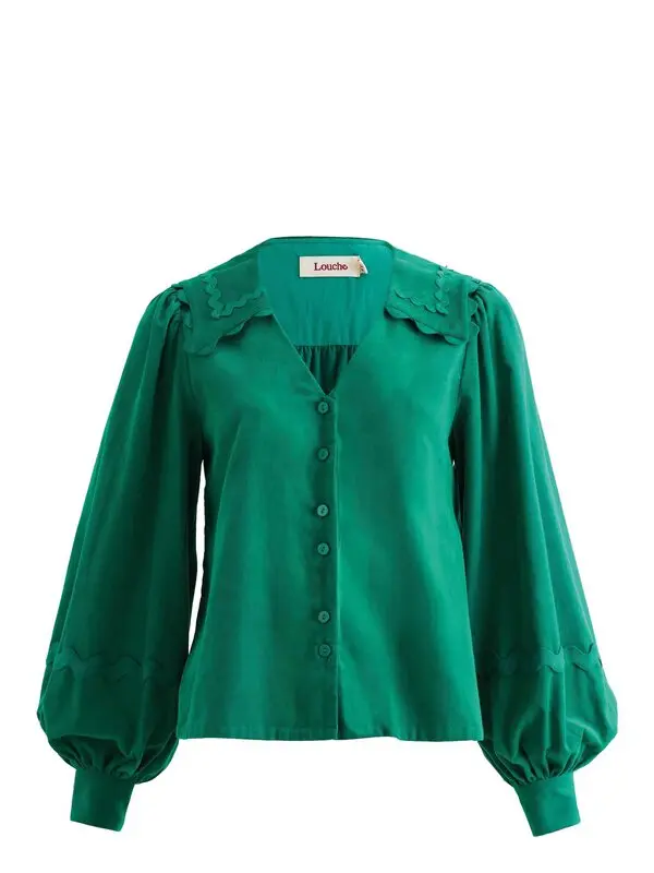 LOUCHE Babycord Blouse With Ric Rac Trim - Green