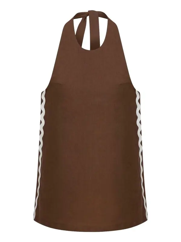 THISISU COLLECTION Wavy Trim Linen Top - Brown
