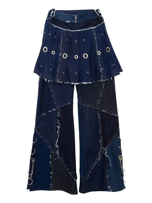 PALOMA LIRA Denim Patchwork Pants With Skirt - Blue
