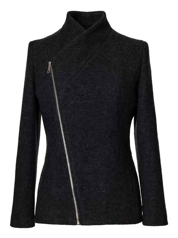 JANA COSHÈ Wool Jacket With Asymmetric Zip - Black