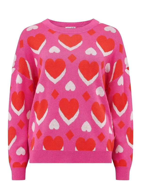 SUGARHILL BRIGHTON Andi Sweater Geo Hearts - Pink
