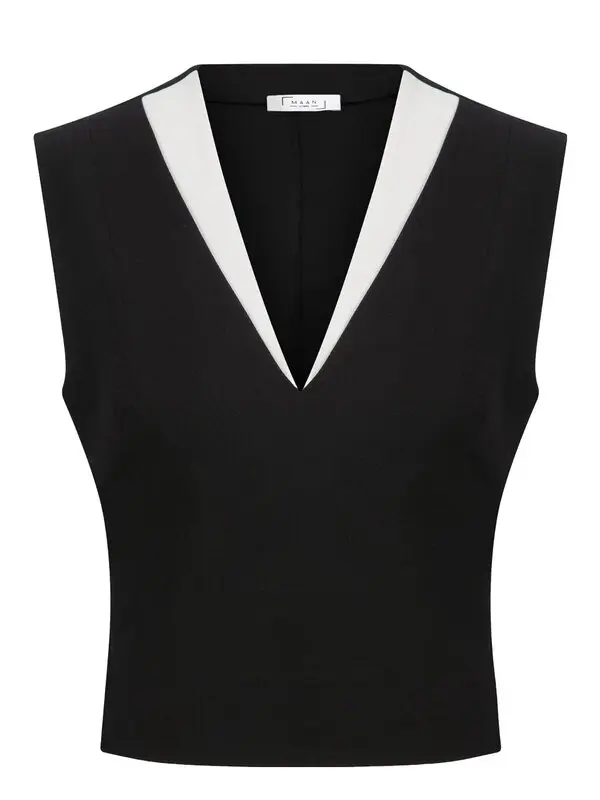 MAAN ISTANBUL Deep V-neck Sleeveless Blouse - Black