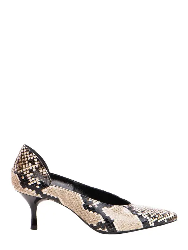 THE 5TH ELEMENT Snake-embossed Leather Kitten Heels - Black