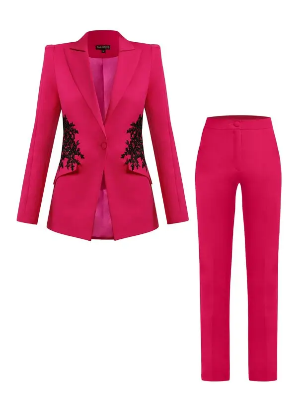 TIA DORRAINE Tailored Suit With Embroidery - Pink/black