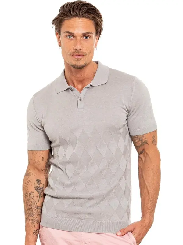 EIGHT X Argyle Knit Polo - Grey