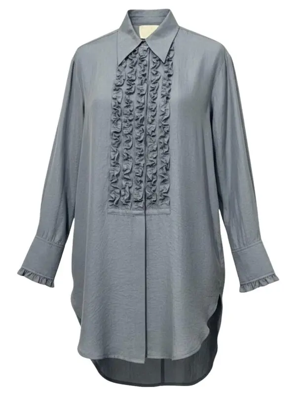 LINDSAY NICHOLAS NEW YORK Tuxedo Shirt Dress - Blue