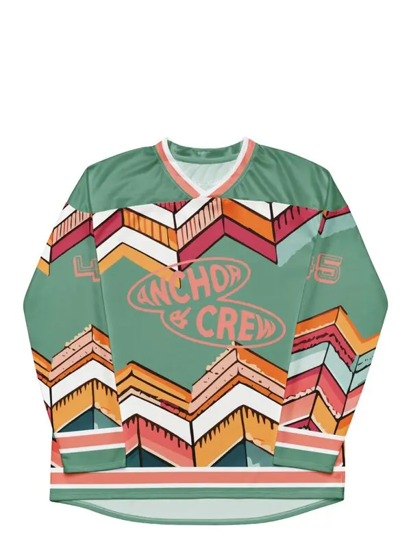 ANCHOR & CREW Recycled Fabric "vibrant Motif" Hockey Jersey - Green