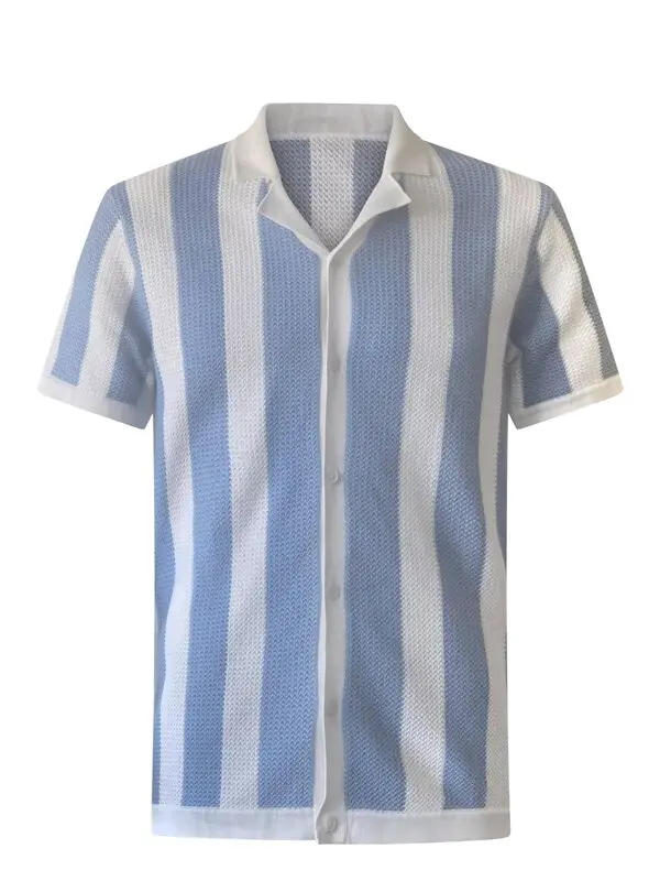 VUSTRA Ocean Breeze Stripe Flatknit Camp Shirt - Blue