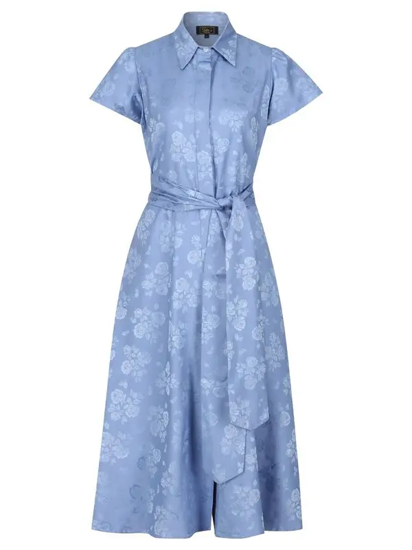 ISHA'S TIMELESS Floral Print Shirt Dress - Blue