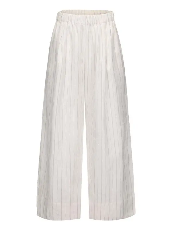 NUAJE NUAJE Striped Wide-leg Linen Pants - White