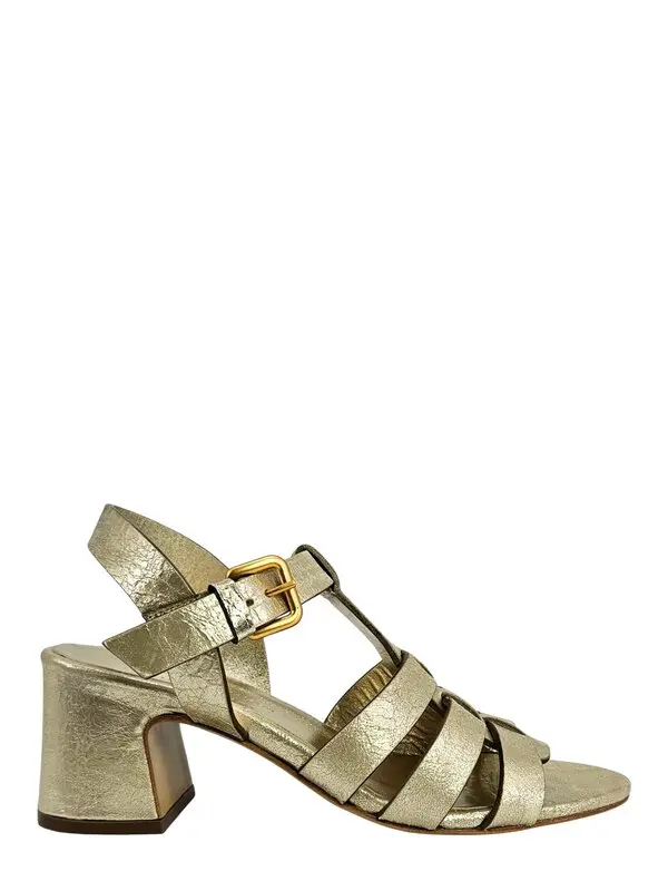 MADISON MAISON Metallic Leather Caged Heel Sandals - Gold