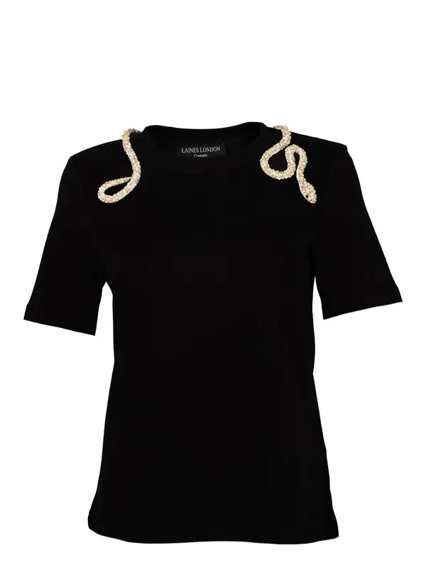 LAINES LONDON Embellished Snake T-shirt - Black
