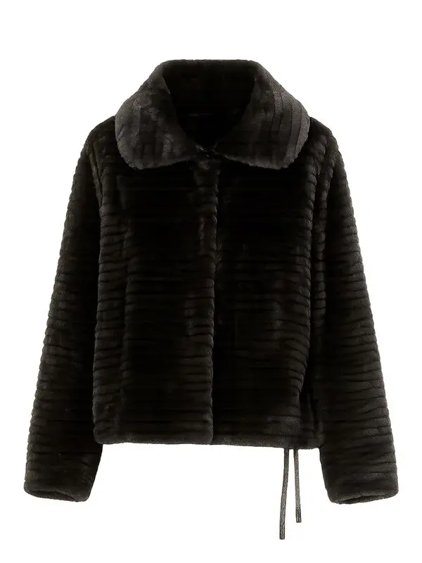 YUMI Faux Fur Short Jacket - Black