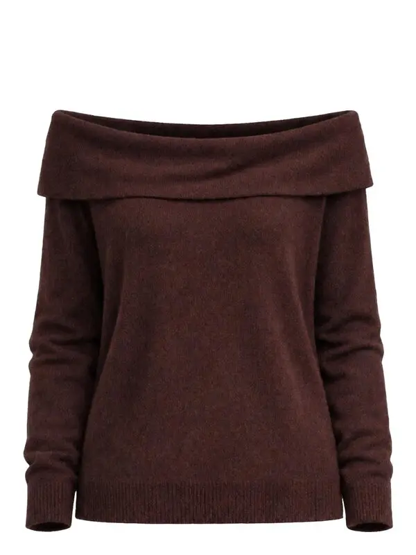 FIORA MUSE Relaxed Cashmere Off-shoulder Sweater - Brown