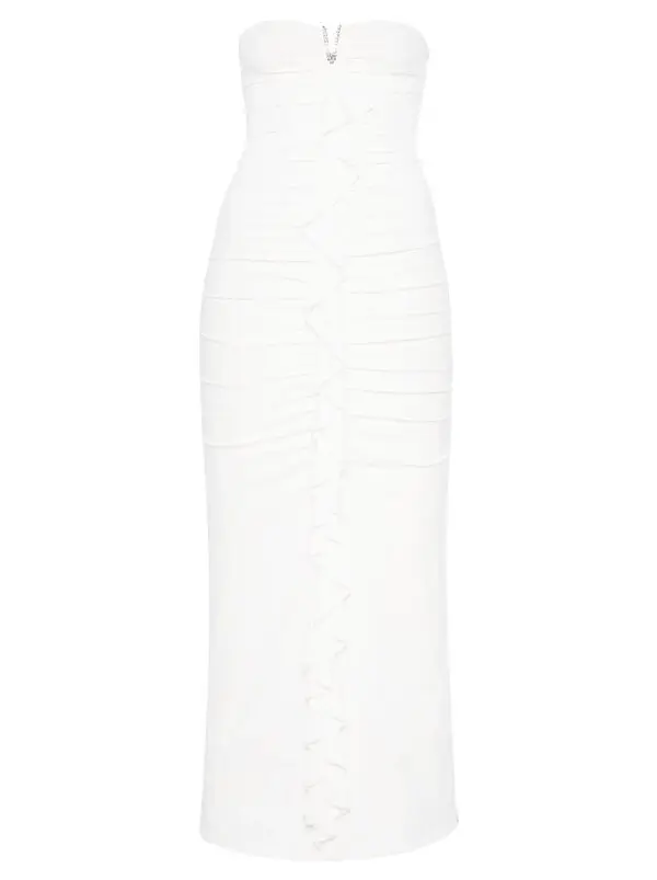 NISSA Ruched Jersey Midi Dress - White