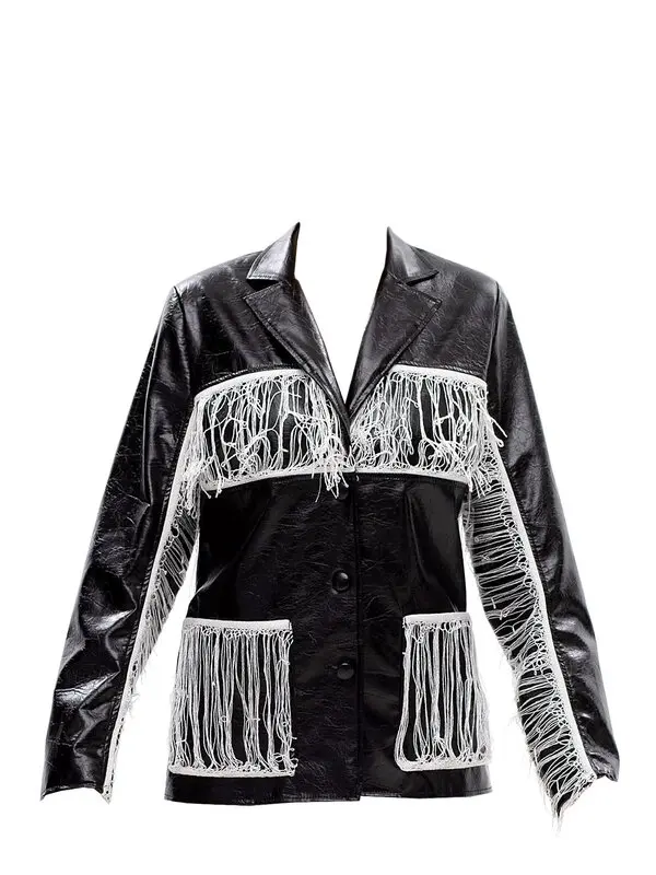 MAISON BOGOMIL Leather Jacket With Knitted Fringe - Black/white