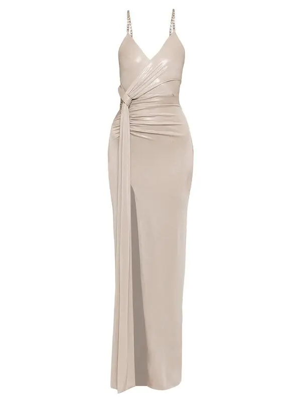 NISSA Backless Metallized Maxi Dress - Silver