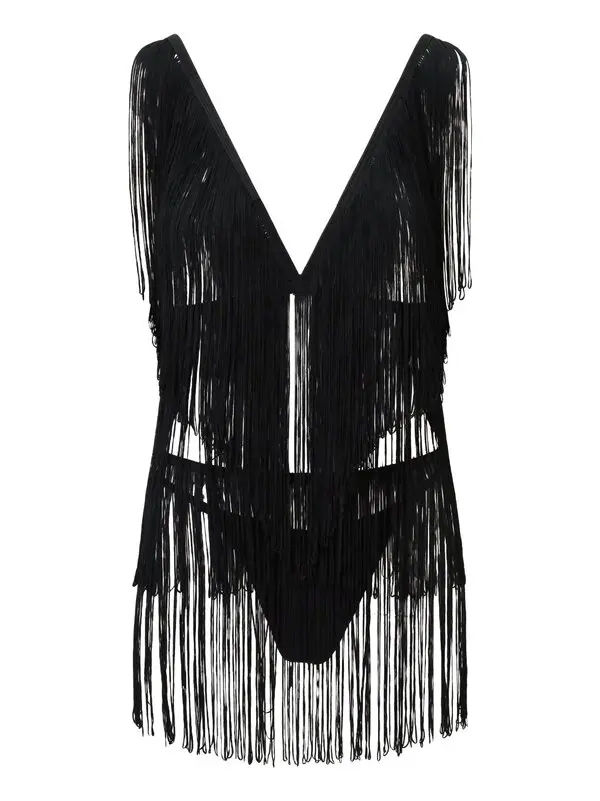 BELLE-ET-BONBON Roxy Fringe Tassel Top And Skirt Set - Black