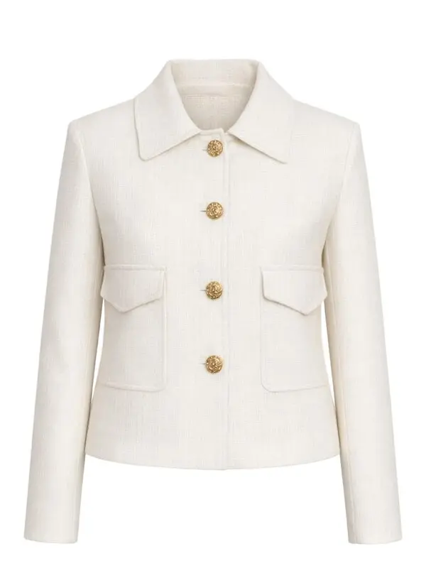 NUVV COLLECTION Tweed Jacket With Gold Button - White