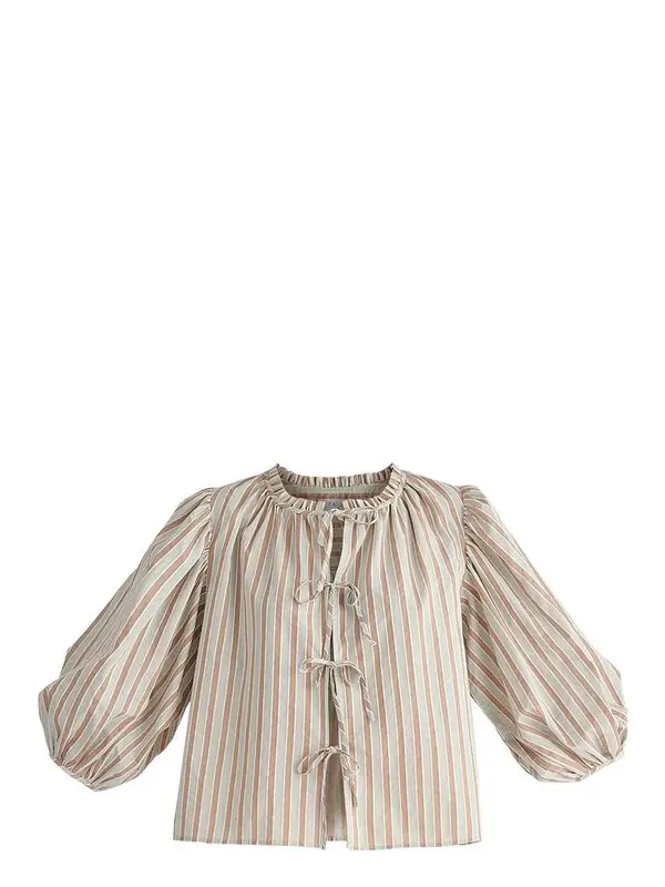 PAISIE Tie-front Blouse With Balloon Sleeves - Green
