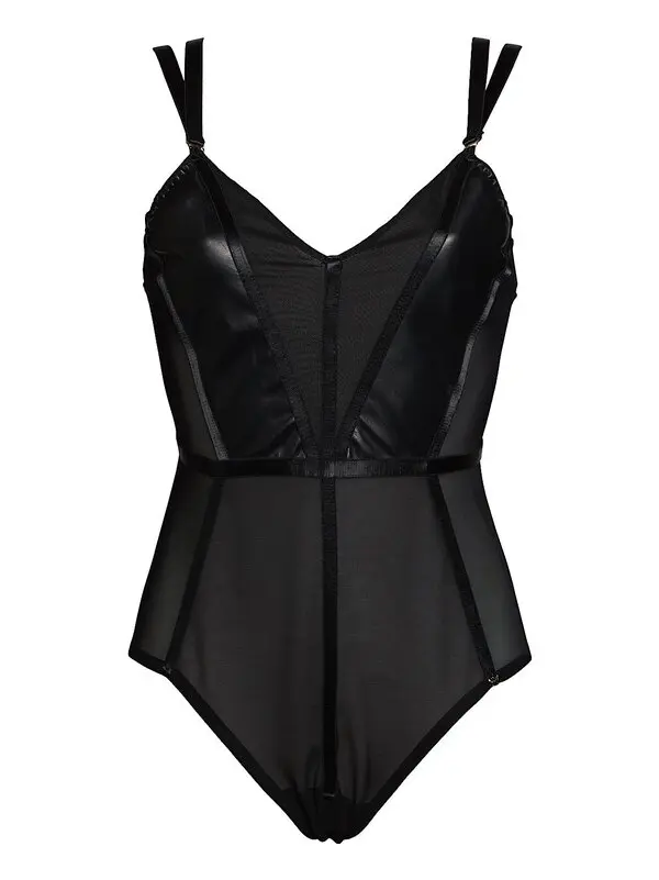 SOMETHING WICKED Mia Leather & Mesh Bodysuit - Black