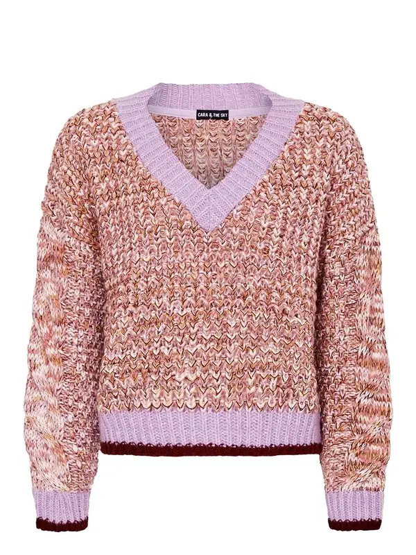 CARA & THE SKY Amy V-neck Cable Jumper - Red
