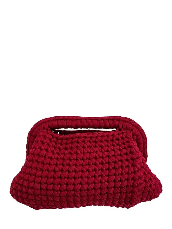 Pink Haley Hand Knit Cable Cotton Top Handle Clutch - Red/brown