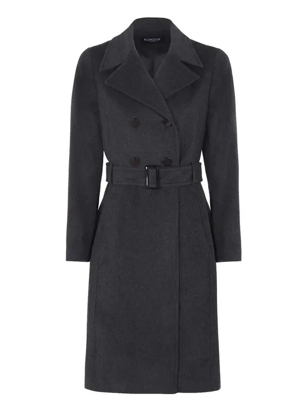 RUMOUR LONDON Wool And Cashmere-blend Double-breasted Coat With Pleated Detail - Grey