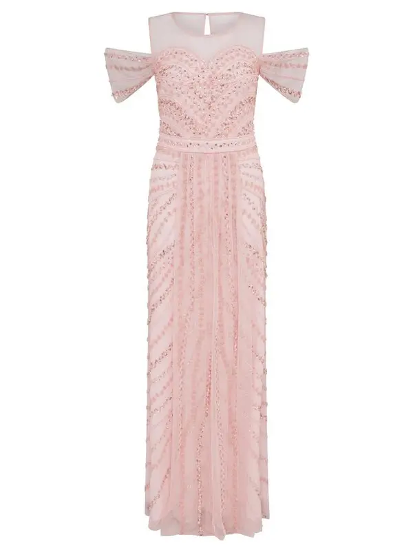 RAISHMA Sweetheart Neckline Gown With Beading - Pink