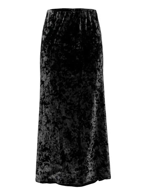 L2R THE LABEL Crushed Velvet Amal Draped Skirt - Black