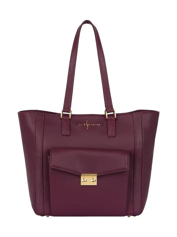 LUIS STEVEN Classic Pebble Leather Tote - Red/purple