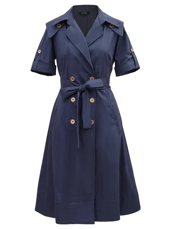 SMART AND JOY Cotton Trench Coat Dress - Blue