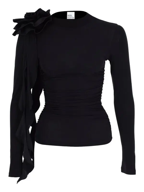 HERFETCH Top With Rose Detail - Black
