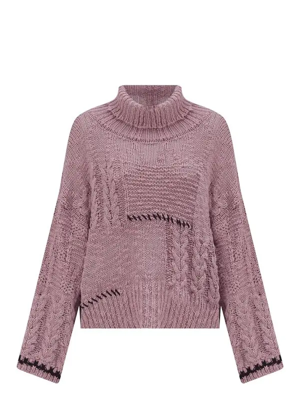 PERALUNA Ilda Pure Cotton Embroidered Cable Knit Pullover - Pink