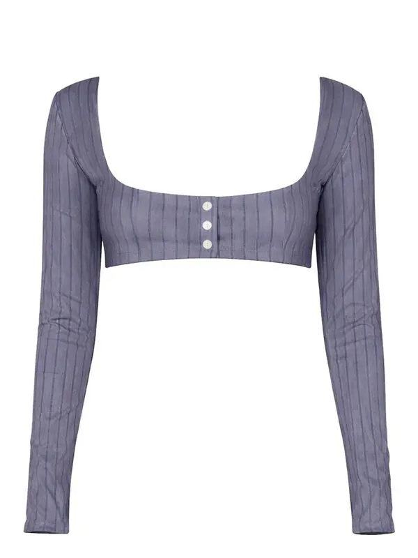 BELLETAGE SWIMWEAR The Ivy Cropped Mini Blazer Top - Blue/grey