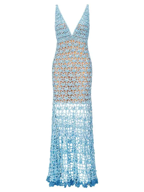 ANDREEVA Metallic Iris Crochet Maxi Dress - Blue