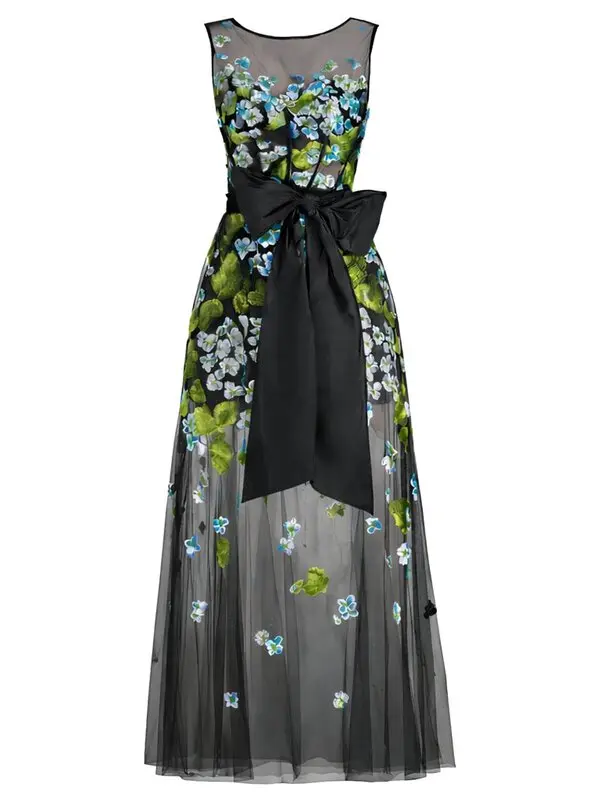 Mac Duggal Floral Embroidered Corset Gown With Bow - Black
