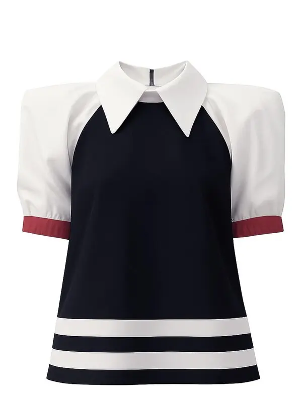JULIA ALLERT Color Block Puff Sleeve Blouse - Black/white