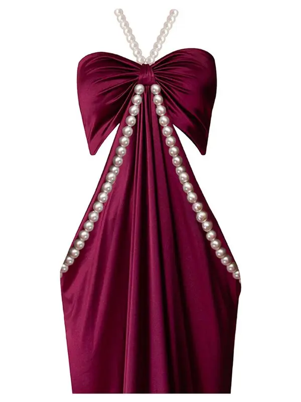 NUR KARAATA Alice Pearl Mini Dress - Red