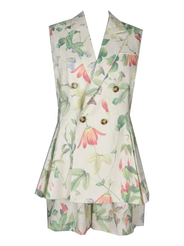 FLORA BY ALEXANDRIA Floral Blazer Vest - Green