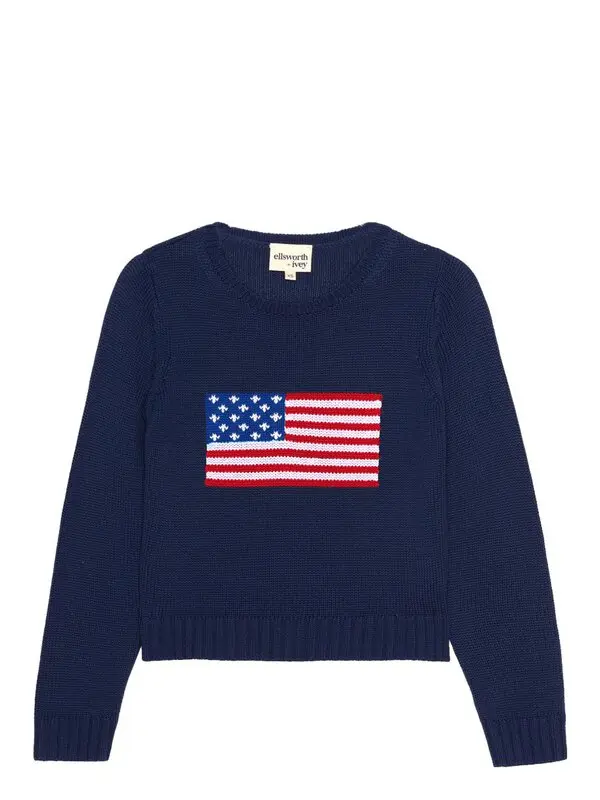 ELLSWORTH + IVEY Autumn American Flag Crewneck Sweater - Blue