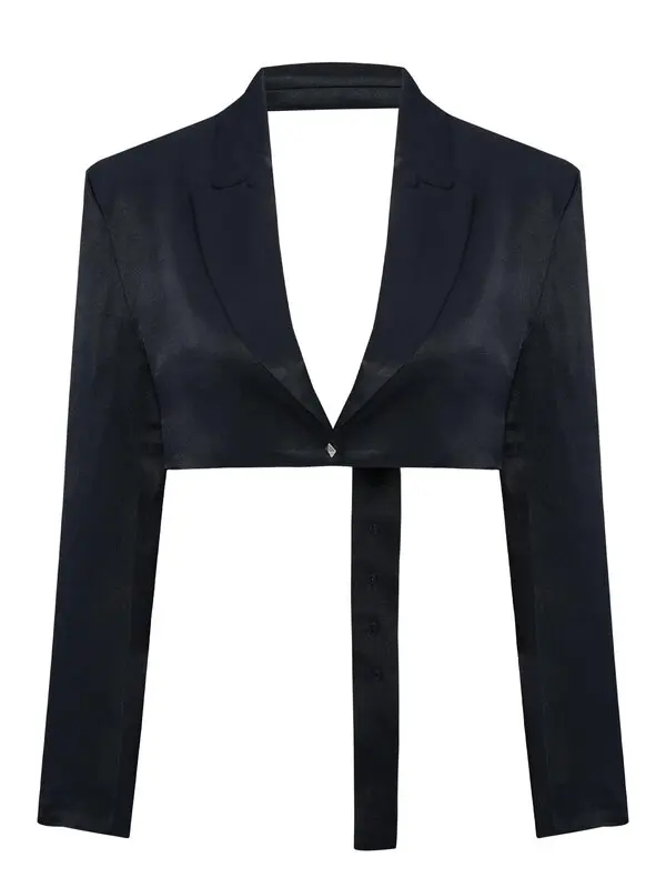 PCFG Linen Blend Cropped Jacket - Black