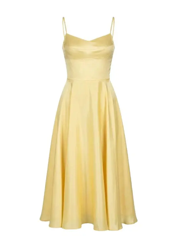 RAINSISTERS Satin Midi Dress - Yellow